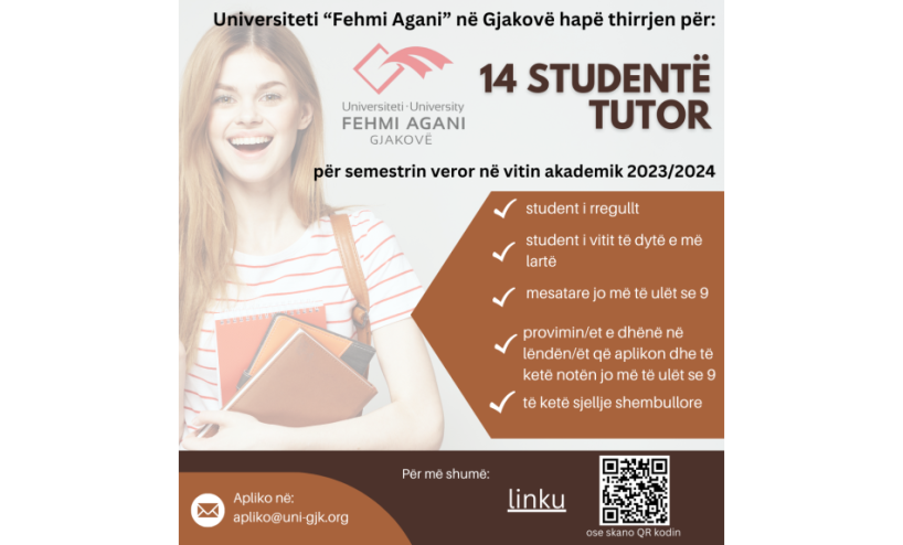 Konkurs për zgjedhjen e 14 studentëve tutorë për semestrin veror të ...
