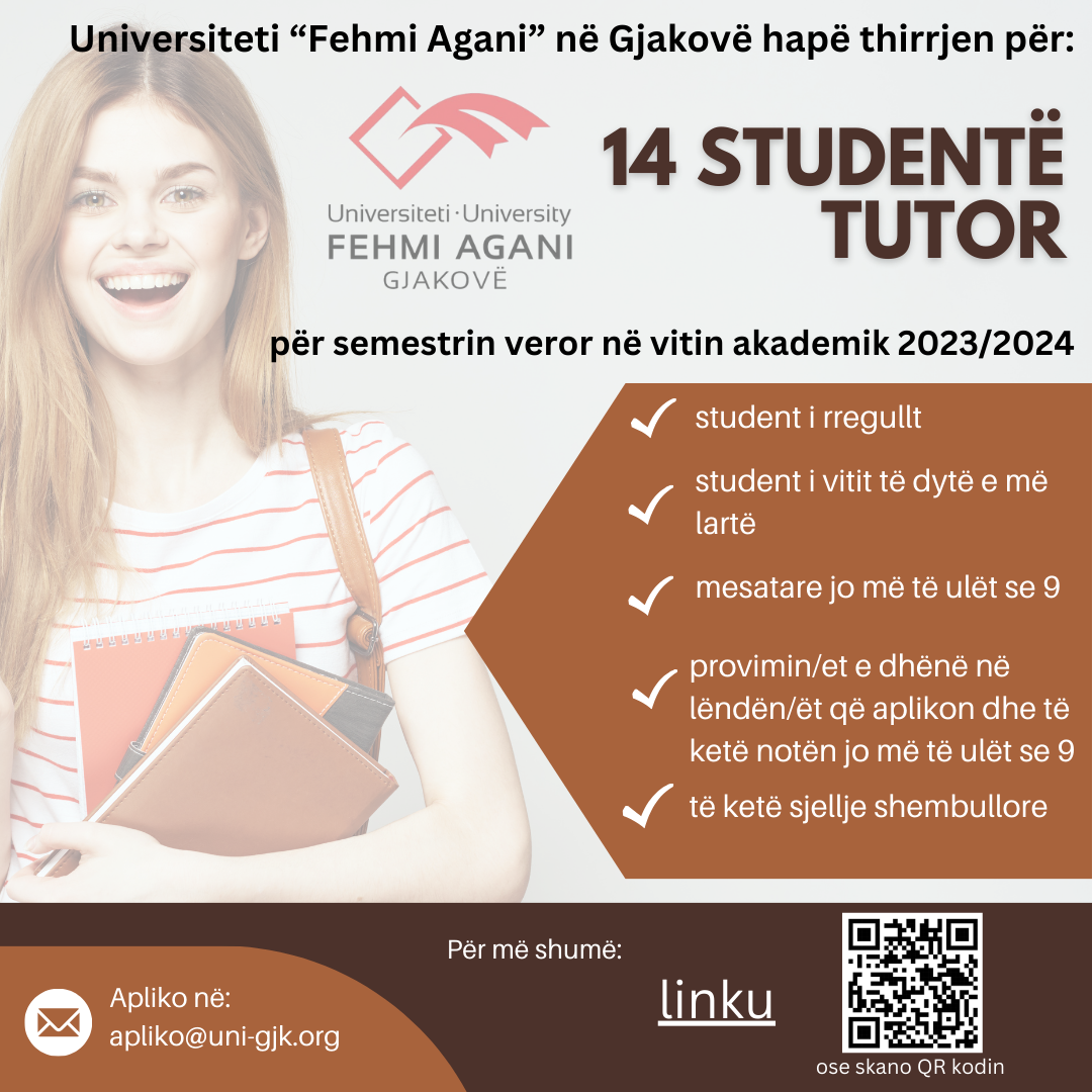 Konkurs për zgjedhjen e 14 studentëve tutorë për semestrin veror të ...